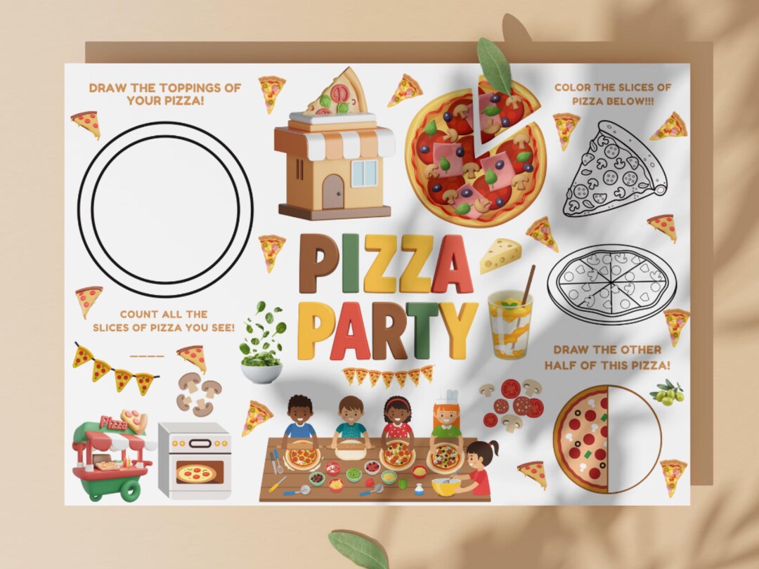 Pizza Party Activity Placemat Printable Board Games for Toddler Kids ...