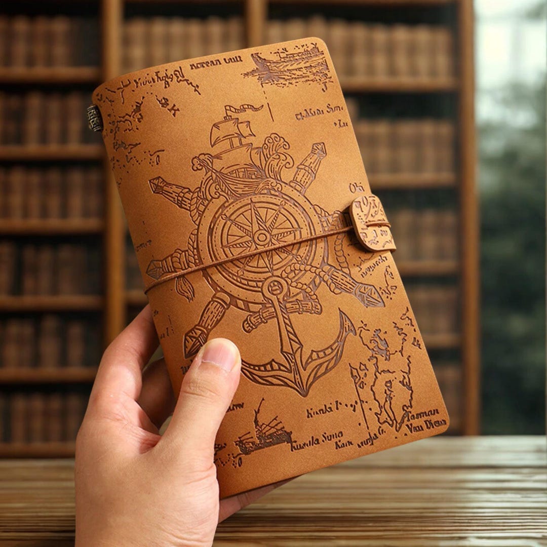 Pirate Ship Leather Travel Journal: Small Notebook (4.13x5.83 Inches ...
