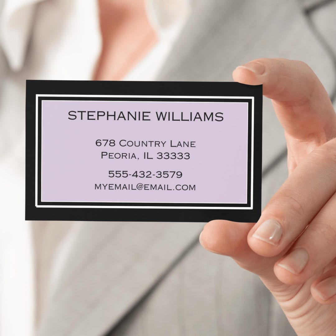 Business Card Template, Lavender and Black Calling Card, Editable ...