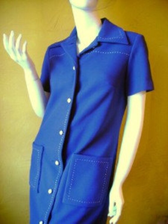 Vintage 1970s Henry Lee Mod Navy Button Down Dress wi… - Gem