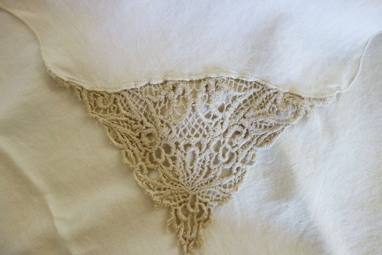 Vintage or Antique French Linen With Hand Made Lace Corners Tablecloth ...