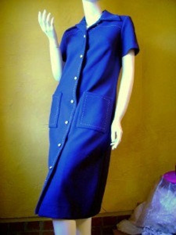 Vintage 1970s Henry Lee Mod Navy Button Down Dress wi… - Gem