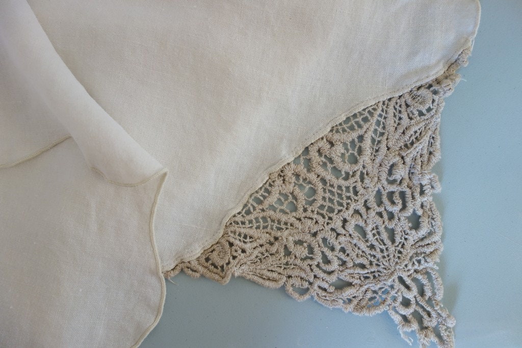 Vintage or Antique French Linen With Hand Made Lace Corners Tablecloth ...