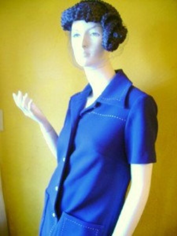 Vintage 1970s Henry Lee Mod Navy Button Down Dress wi… - Gem