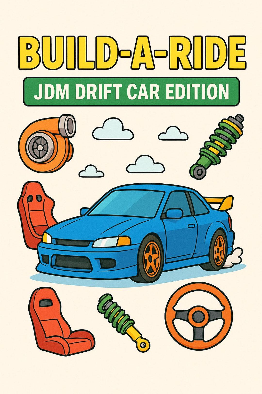 Build-a-ride: JDM Drift Car Coloring Book | Printable Car Part Activity ...
