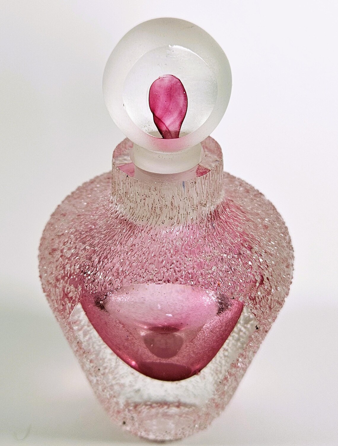 Murano-style Art Glass Perfume Bottle – Pink Core With Textured Clear ...