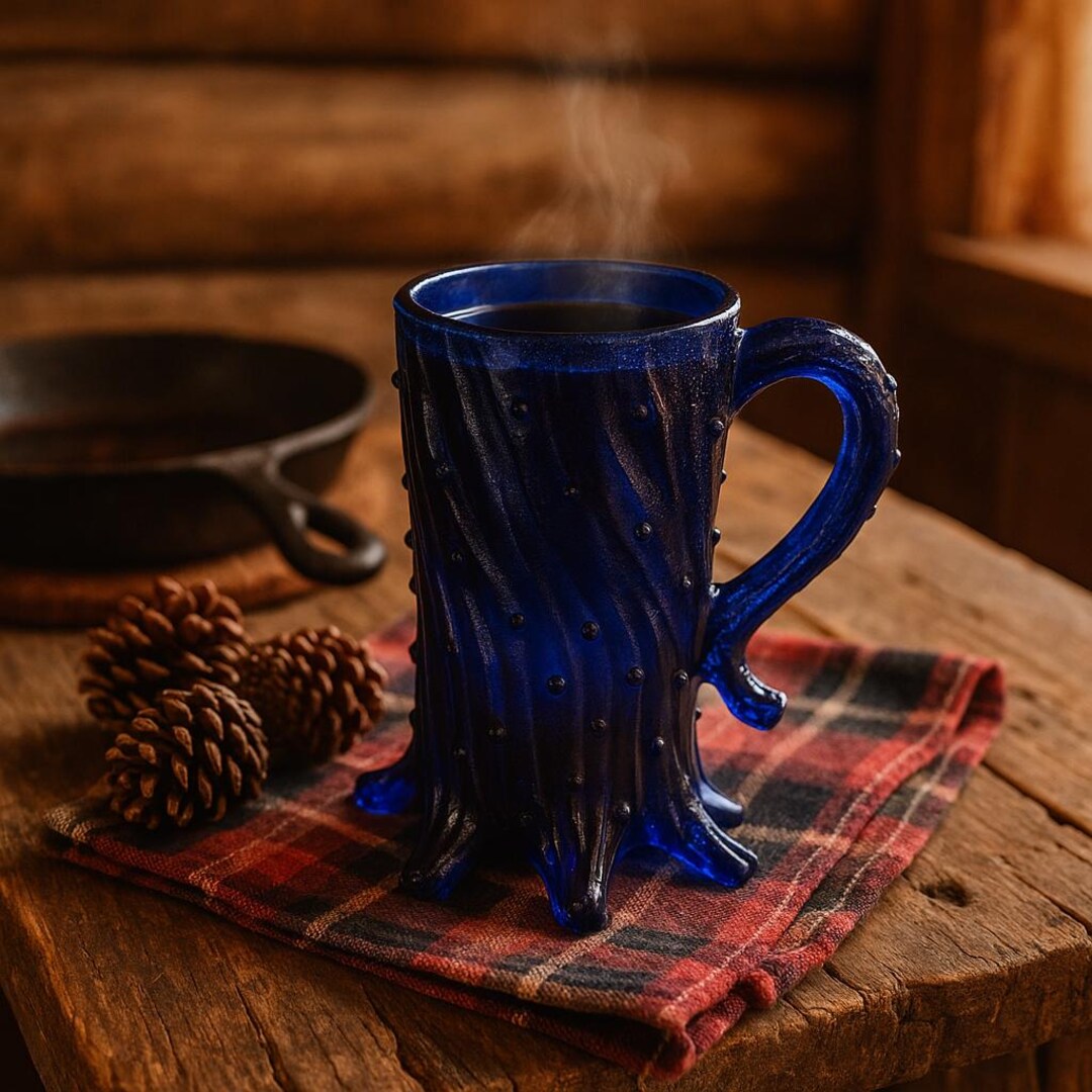 Cobalt Blue Tree Trunk Mug – Vintage Style Art Glass With Bark Texture ...