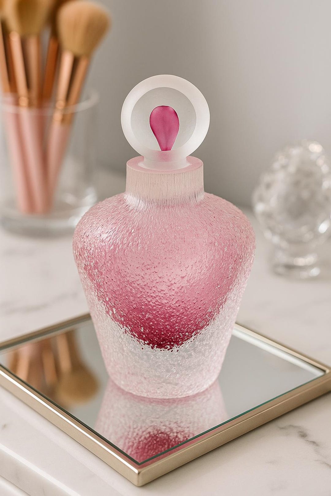Murano-style Art Glass Perfume Bottle – Pink Core With Textured Clear ...