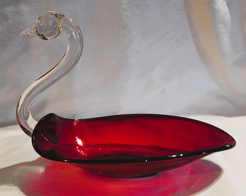 Vintage Ruby Red Art Glass Swan Dish – Elegant Murano Style Centerpiece ...