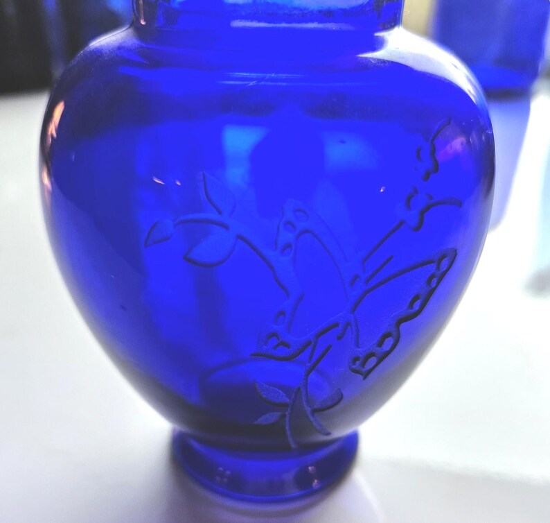 Signed Fenton Vintage Cobalt Blue Glass Vase With Butterfly Etching - Etsy