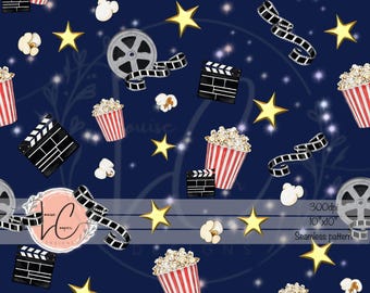 Movie Night BUTTERMILK Seamless Pattern File With Popcorn Instant ...