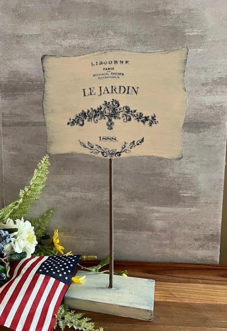 French Style Tabletop Sign – Shabby Chic Wooden Pedestal Decor – Paris ...