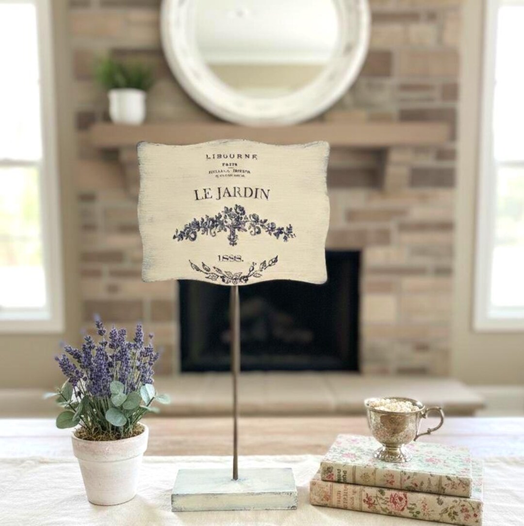 French Style Tabletop Sign – Shabby Chic Wooden Pedestal Decor – Paris ...