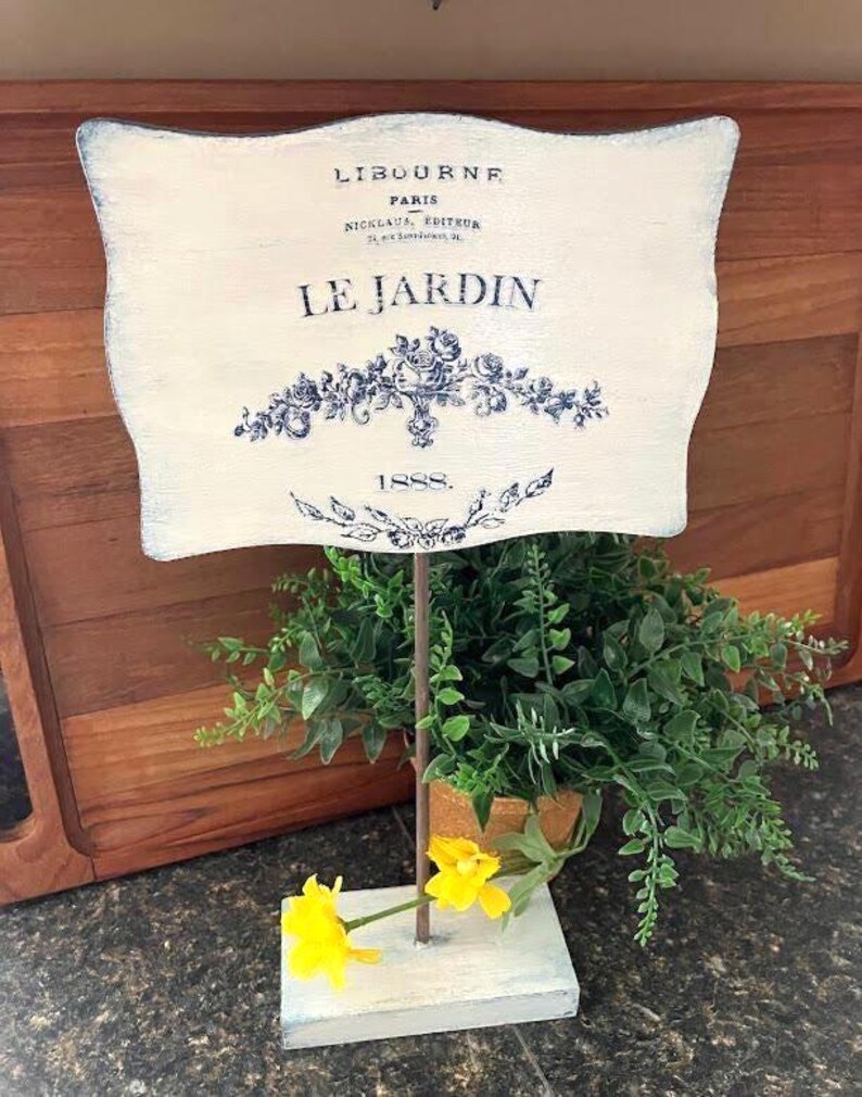 French Style Tabletop Sign – Shabby Chic Wooden Pedestal Decor – Paris ...