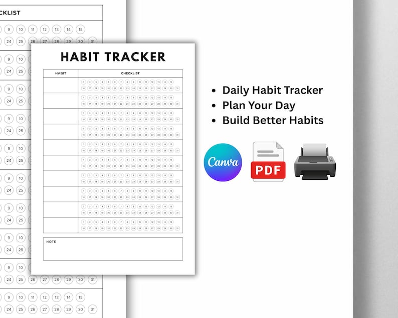 Monthly Habit Tracker Printable Landscape, Habit Tracker Template ...