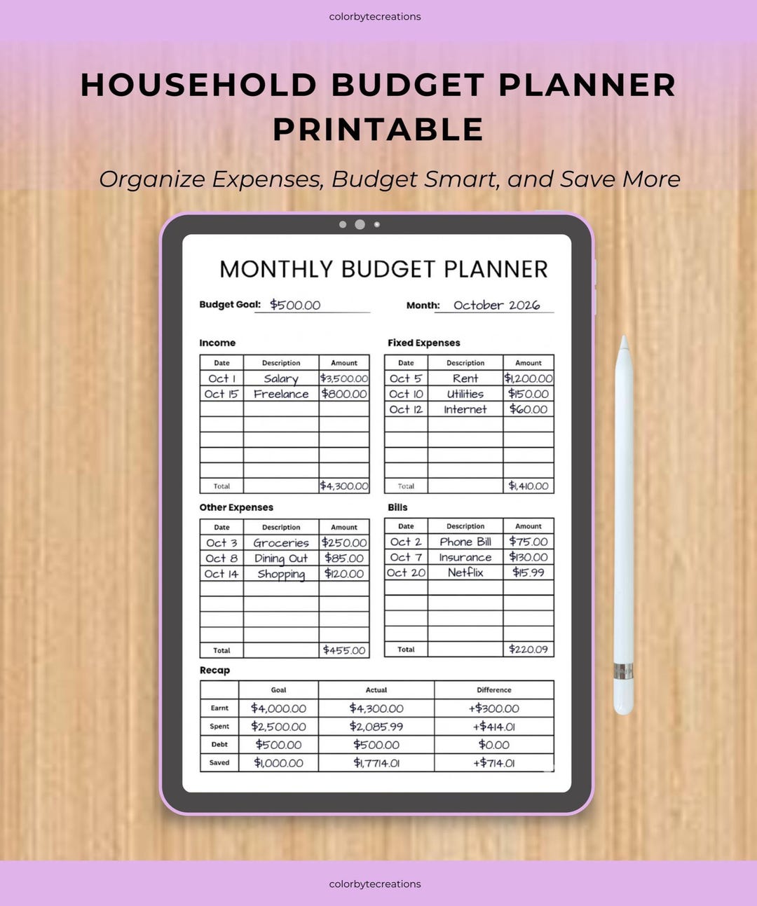 Household Budget Planner Printable,budget Planner Cover Printable ...