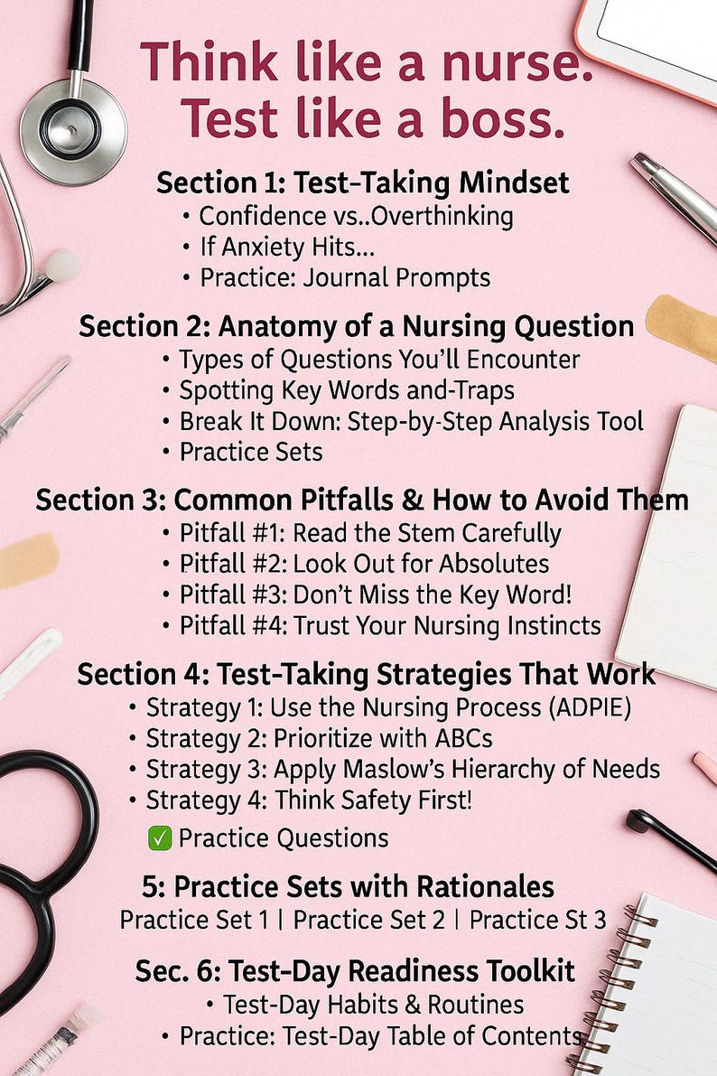 NCLEX Test-taking Strategy Workbook – Printable Nursing School Study ...