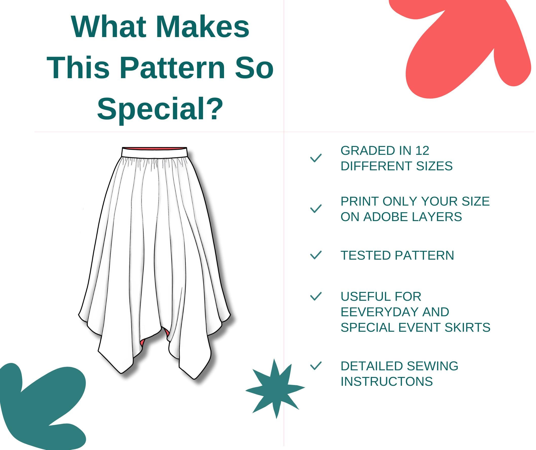 Handkerchief Skirt Sewing Pattern, Asymmetrical Skirt Pattern, Flowy ...