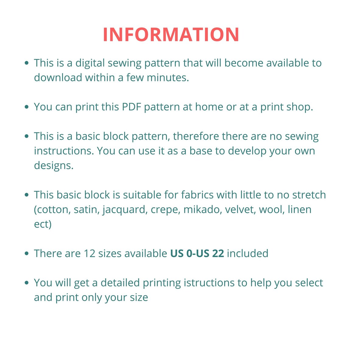 Basic Dress Block for Women, Digital PDF Sewing Pattern, Beginner ...