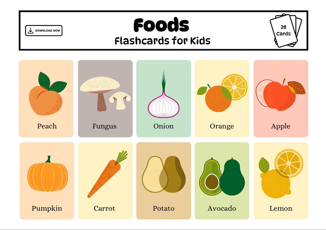 Food Flashcards for Kids | Printable Learning Cards | Fruits and ...
