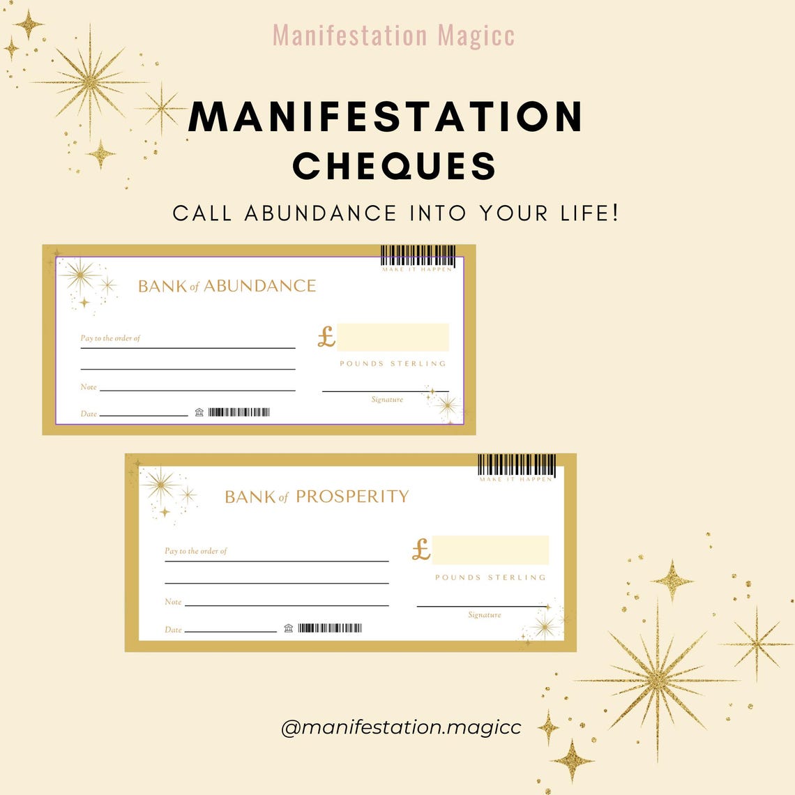 Editable Manifestation Cheques Printable | Gold Law of Attraction Money ...