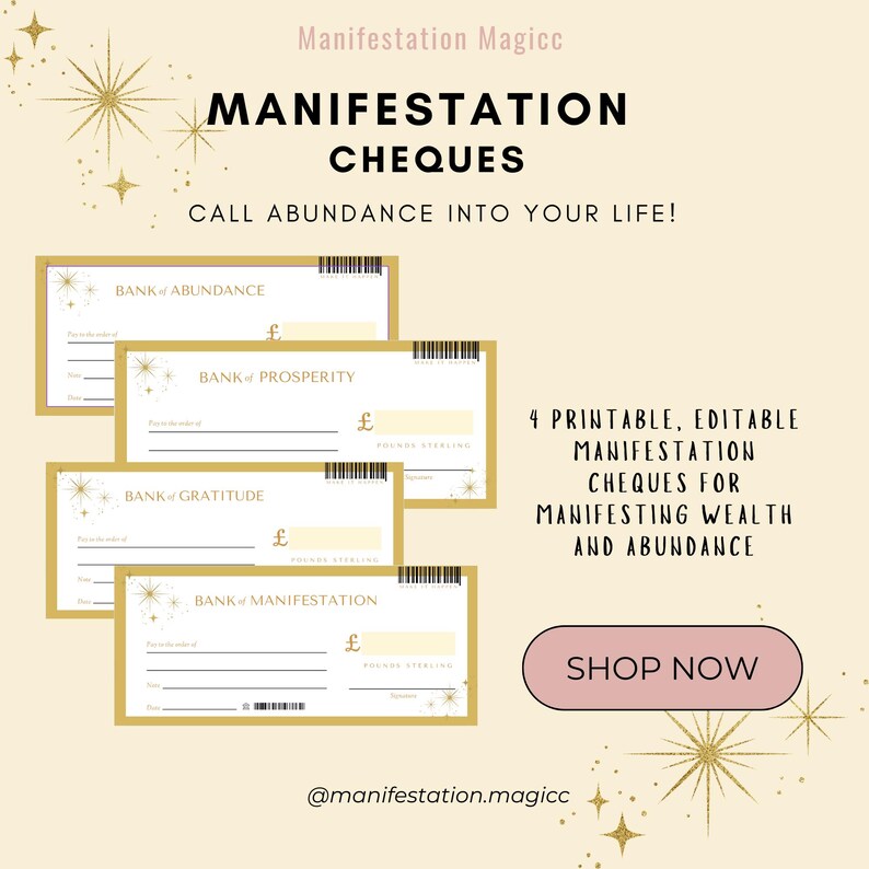 Editable Manifestation Cheques Printable | Gold Law of Attraction Money ...
