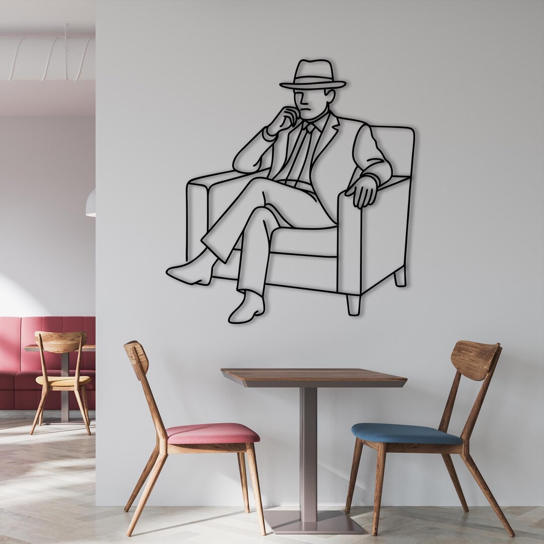 Mafia Boss One Line Art – Minimalist Metal Wall Art of Man Sitting in ...