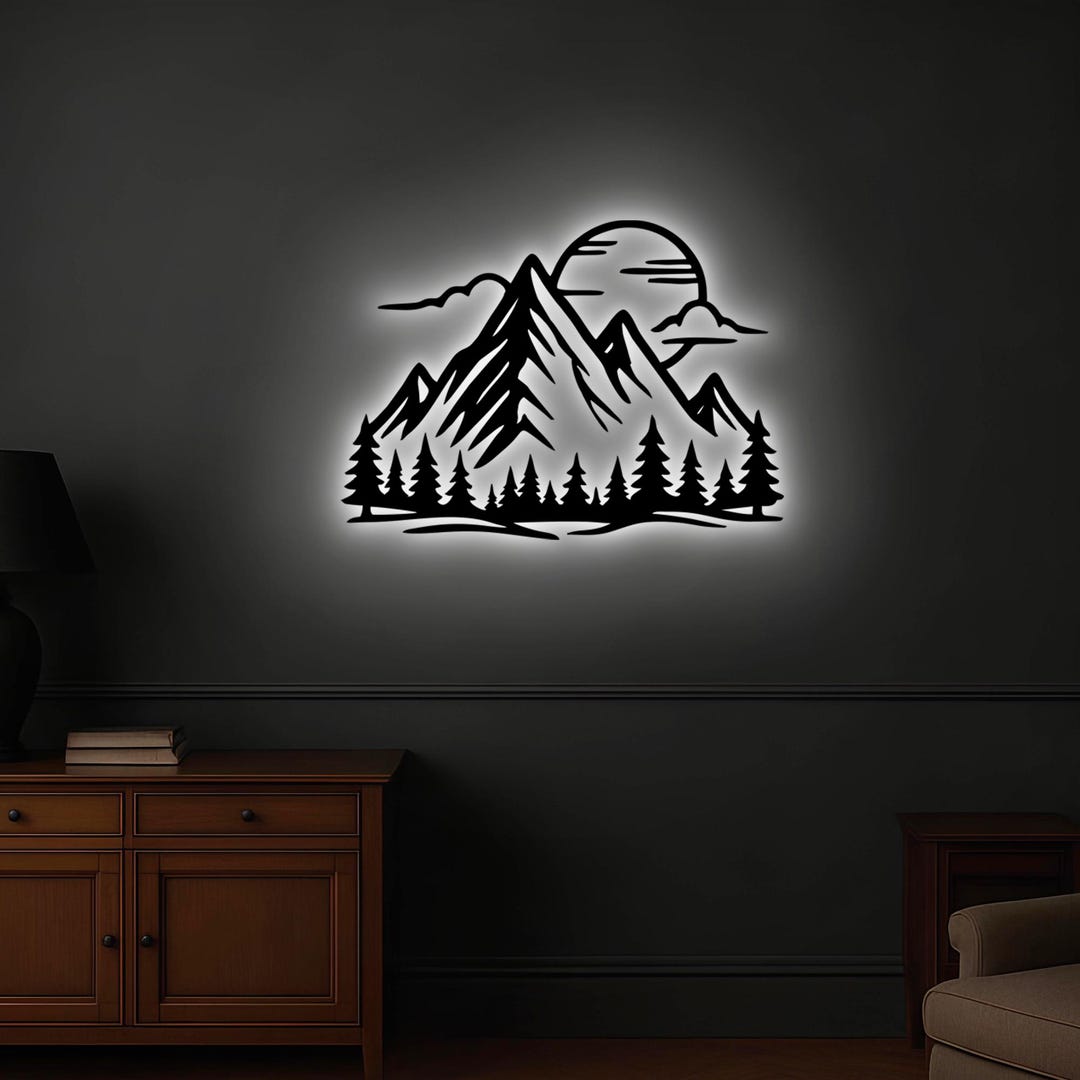 LED Mountain Metal Wall Art – Lighted Nature Landscape Decor for Living ...