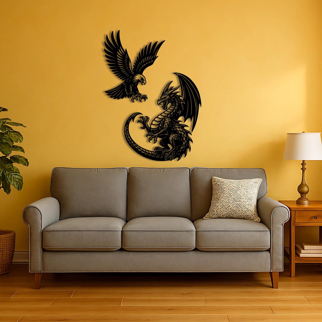 Dragon Vs Eagle Metal Wall Art – Fantasy Battle Scene, Mythical ...