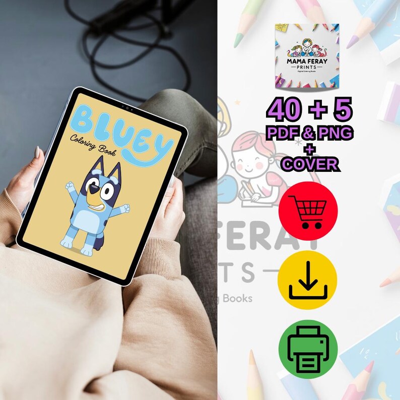 Bluey Coloring Book – 40+5 Printable Pages, Cute Bluey Activity for ...