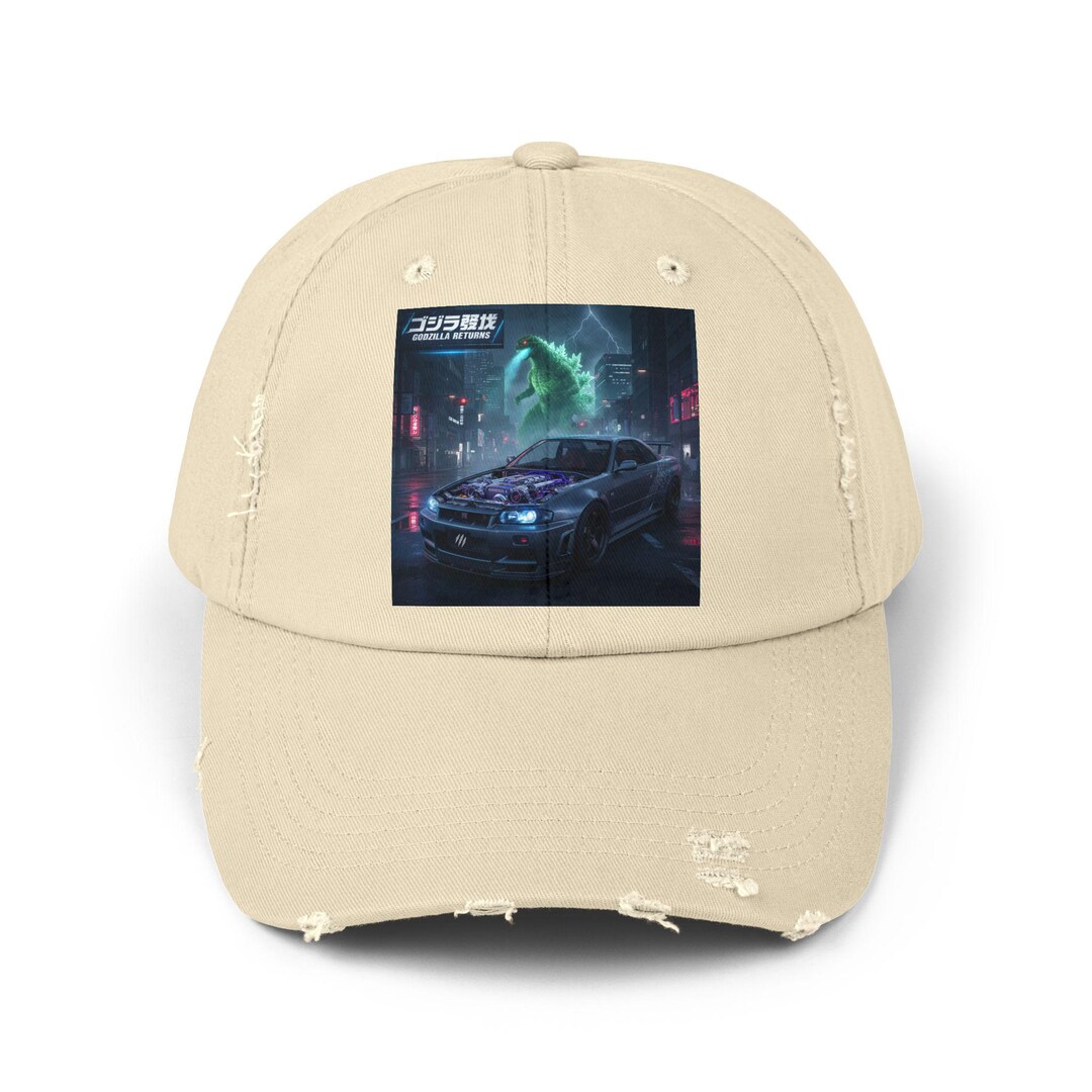 Godzilla Returns Neon Streets Car Cap | Vaporwave City Night Retro Hat ...