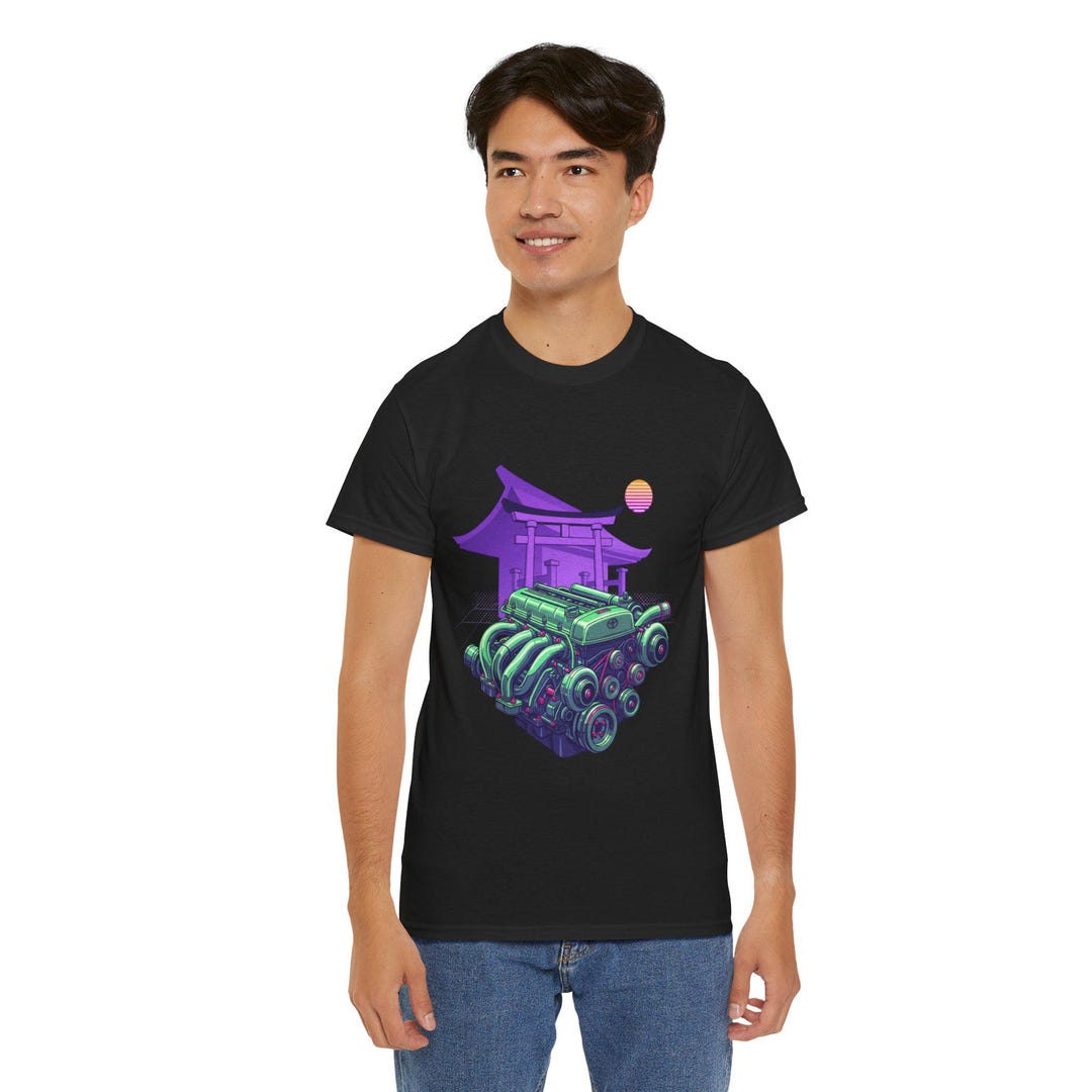 Retro Neon Mech Engine With Pagoda Tee | Vaporwave Japanese Temple - Etsy