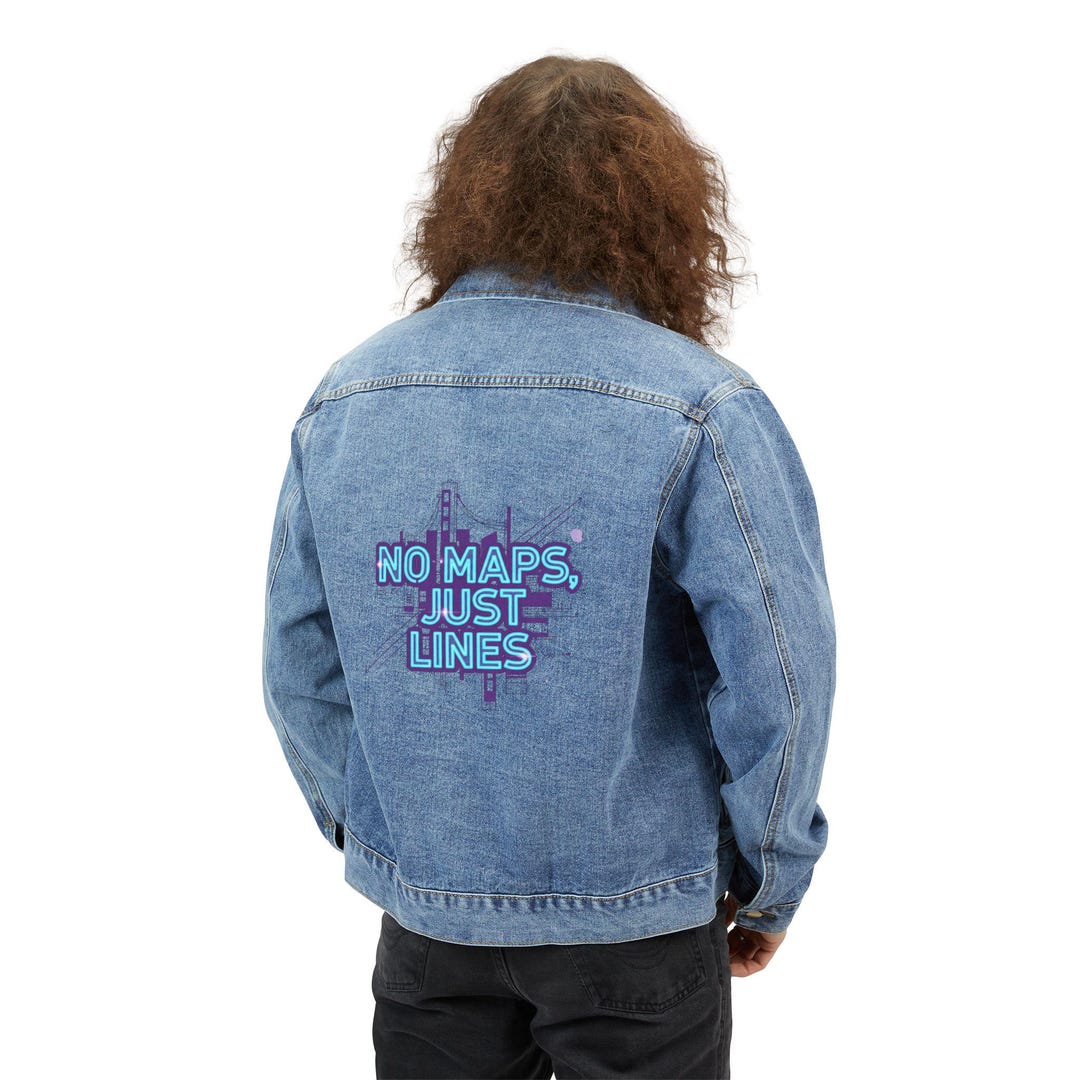 No Maps Just Lines Denim Jacket | Retro Vaporwave Jean Outerwear - Etsy