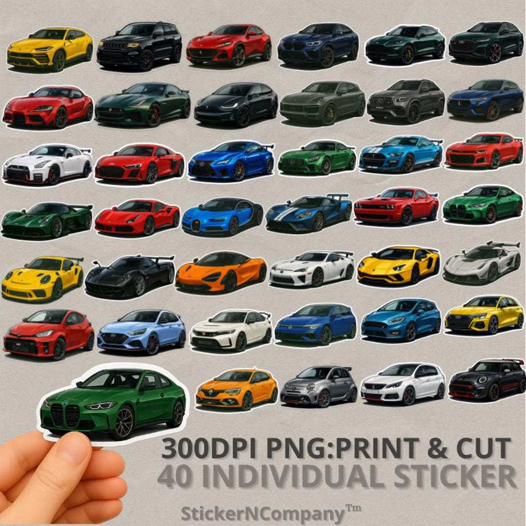 40 Realistic Car Stickers Pack • Supercars, Sport Suvs, Coupes & Hot ...