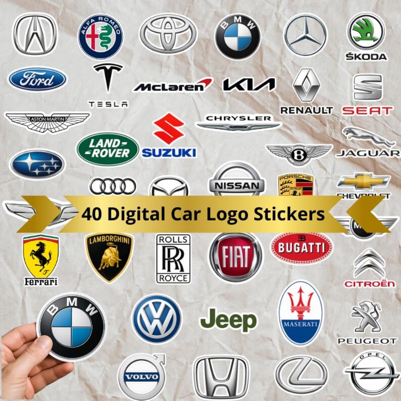 40 Car Logo Stickers Pack – High-quality PNG, Transparent Background ...
