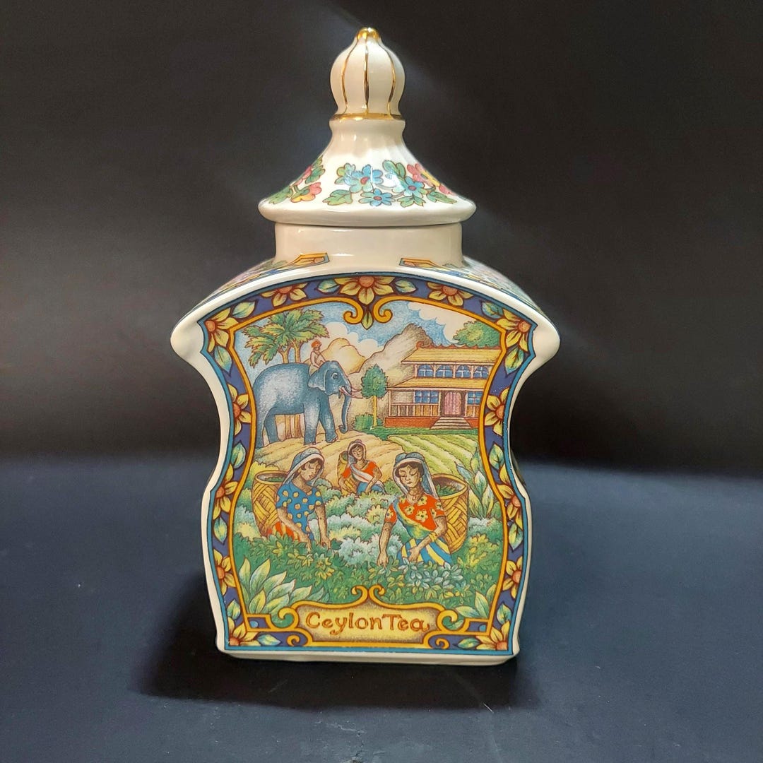 Vintage James Sadler World of Tea Porcelain Tea Caddy Ceylon Tea ...
