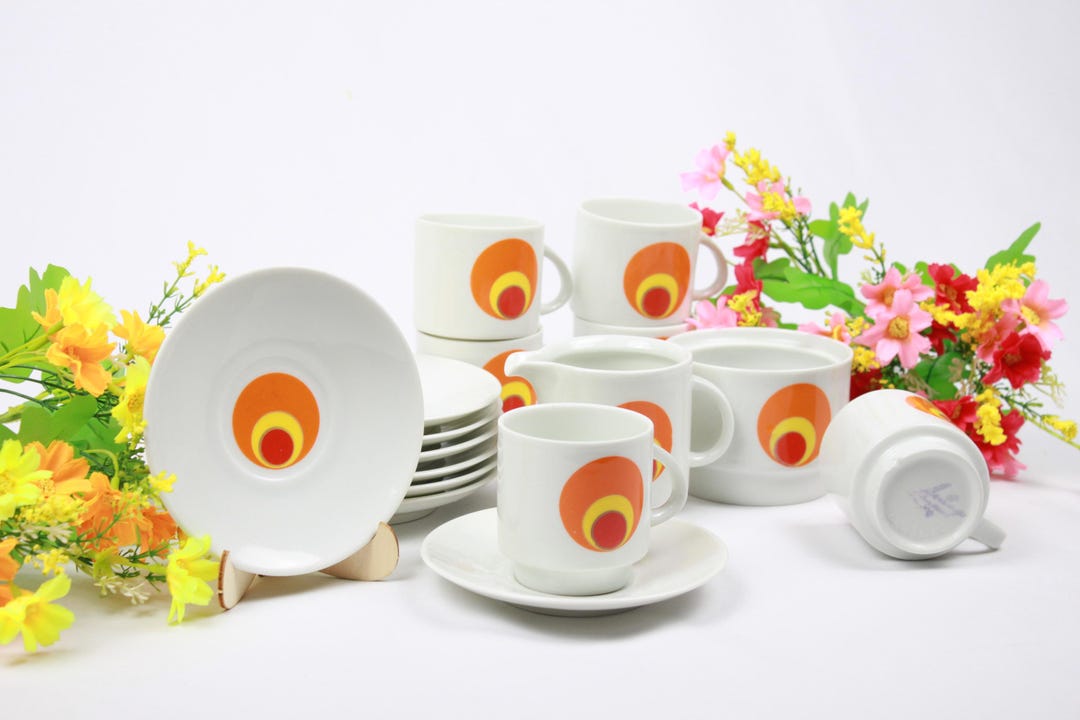 Vintage Psychedelic Espresso Coffee Set 1970s - 6 Cups, 8 Saucers, Milk ...