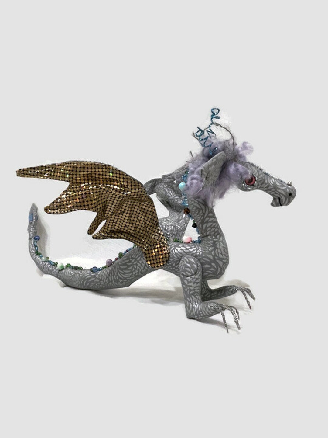 DRAGON CLOTH Grey Dragon With Gold Wings, Dragon Sculpture Cloth ...