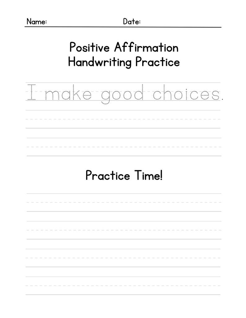 Positive Affirmation Handwriting Practice - Etsy