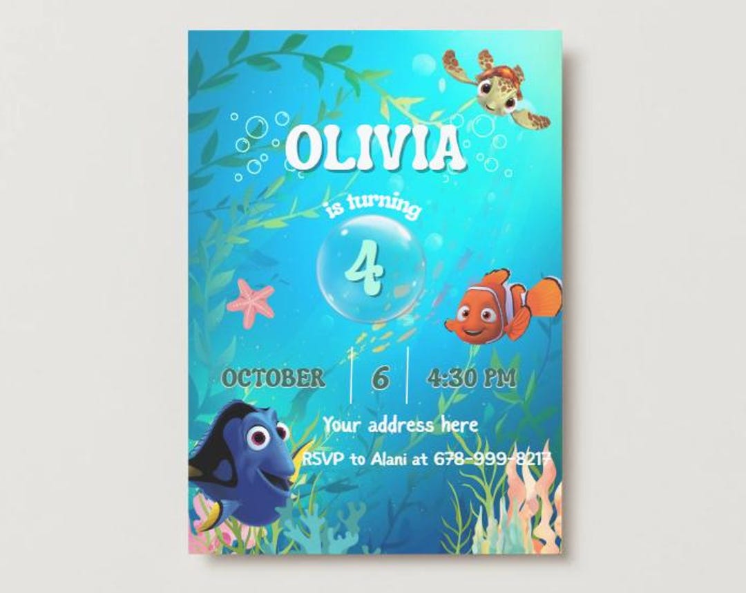 Nemo Birthday Invite | Ocean Theme Party Invitation | Finding Nemo ...