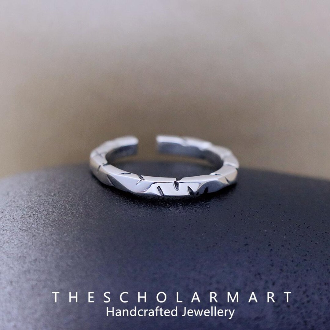 Rock Crack Sterling Silver Ring, Geological Slice Adjustable Band ...