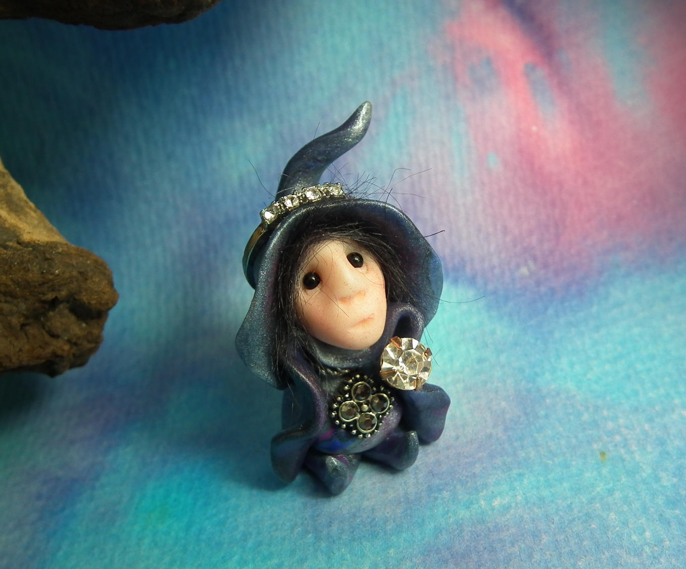 Tiny 'Hildenn' Witch Queen Gnome with jewels 1 1/2 by Sculpture Artist ...