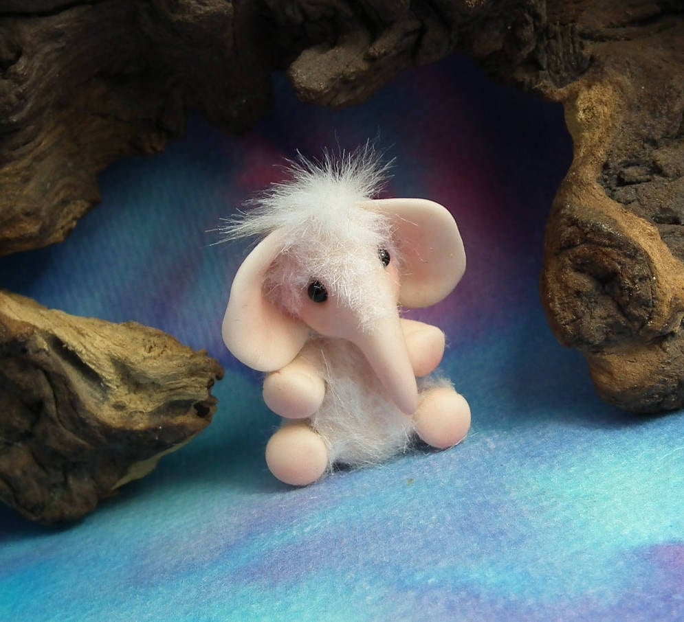 Fuzzy Furred White Elephant 'Ella' 1 1/2 OOAK Sculpt by Sculpture ...