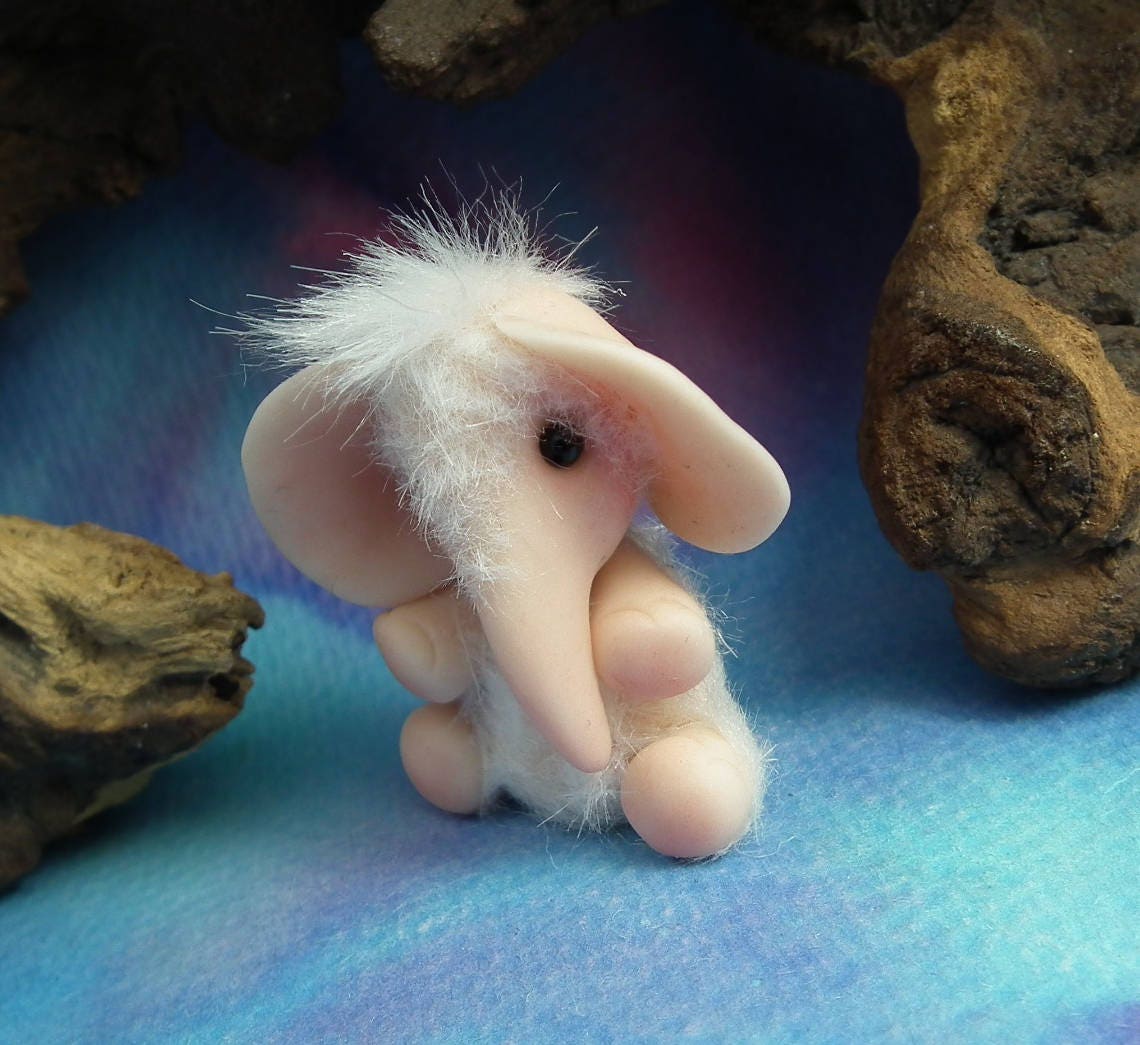 Fuzzy Furred White Elephant 'Ella' 1 1/2 OOAK Sculpt by Sculpture ...