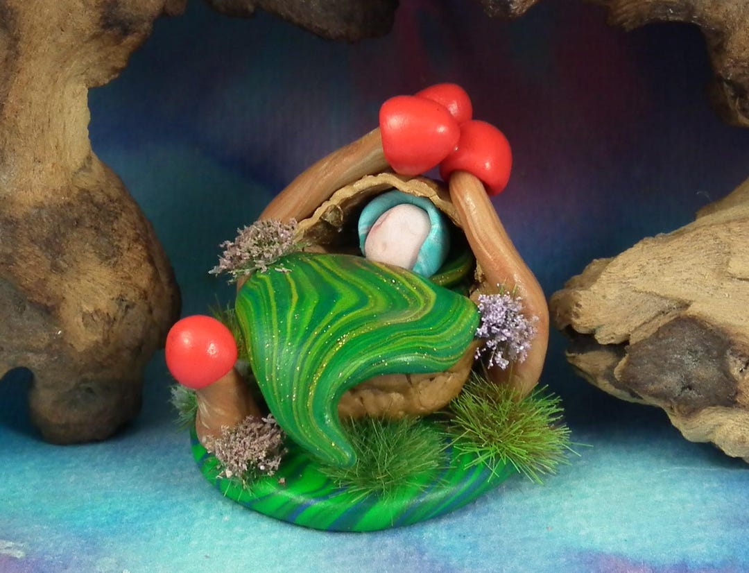 Tiny Sleepy Sprite in Walnut Shell Crib 'larch' With Toadstool Canopy ...