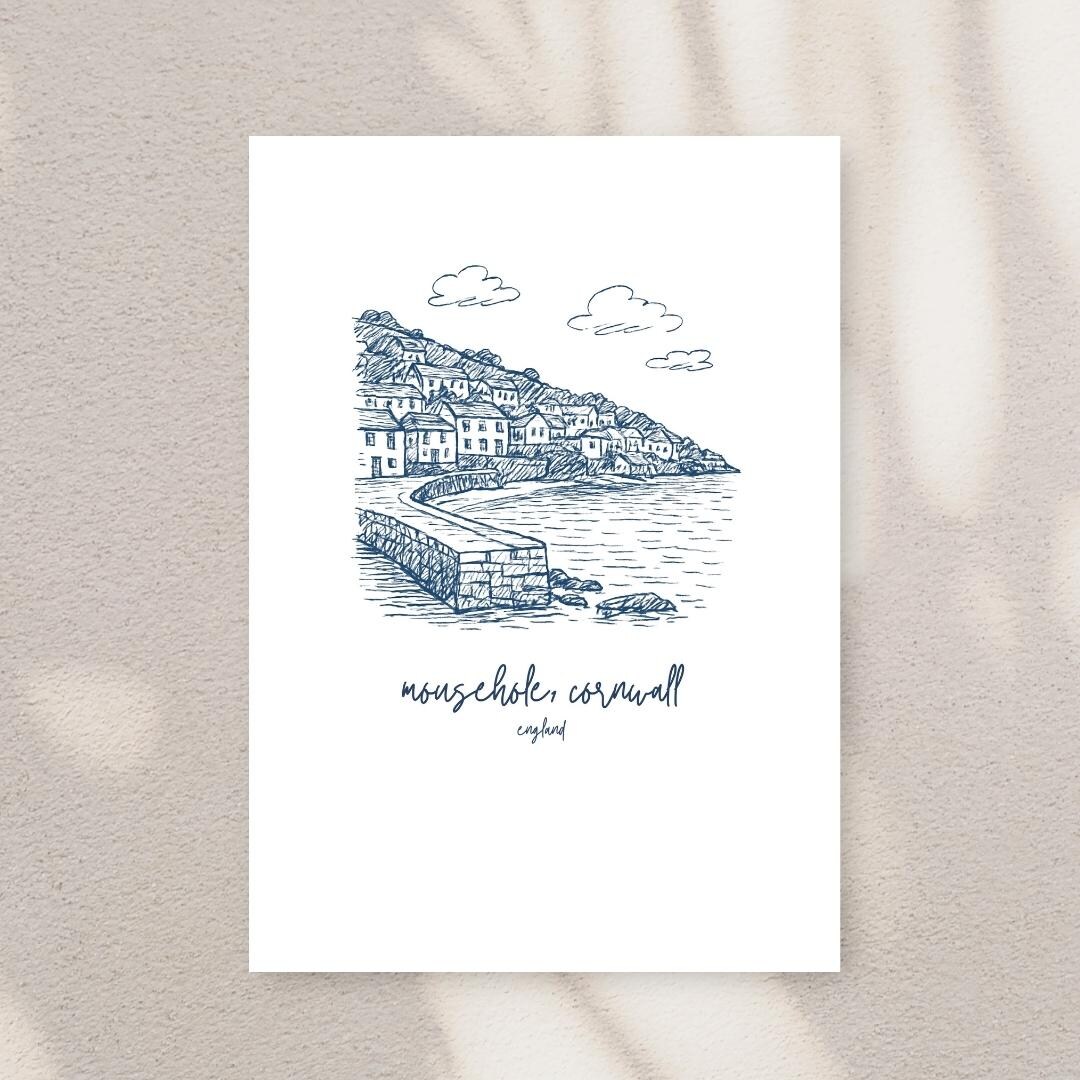 Mousehole Print – Minimalist Hand-drawn Cornwall Sketch, A4 Digital ...