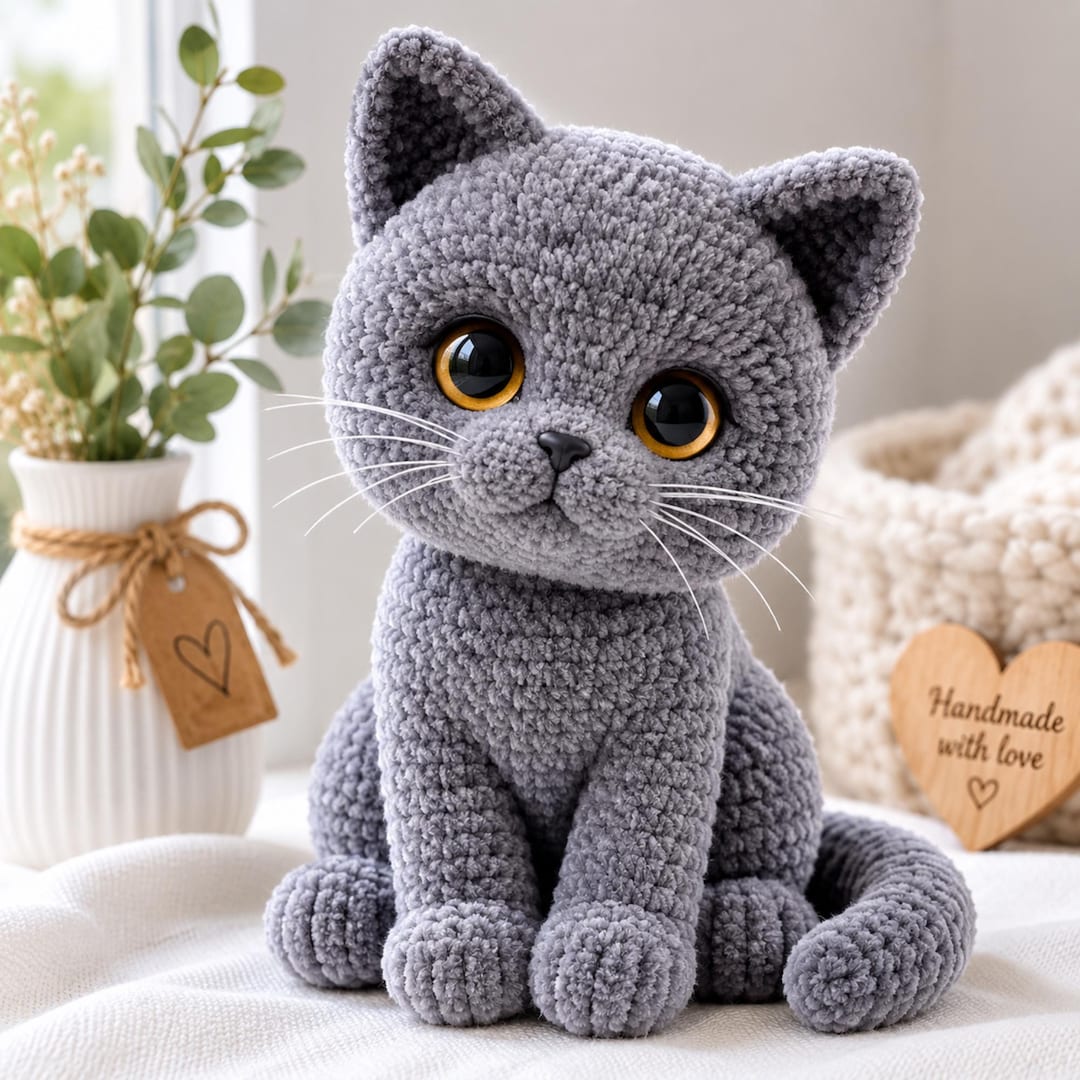 Crochet Cat Pattern PDF, British Shorthair Kitten, Velvet Yarn Toy ...
