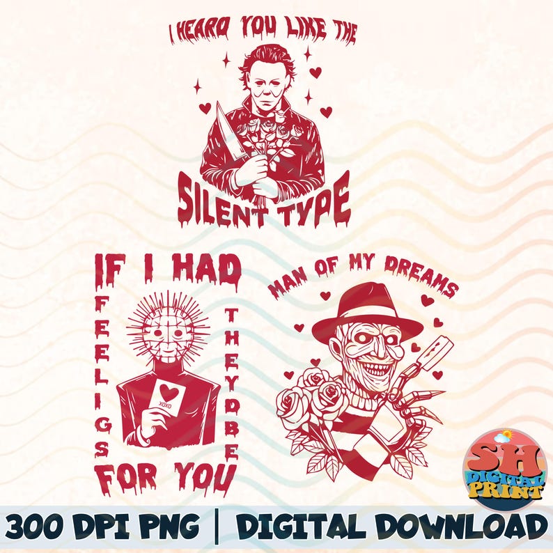 Creepy Valentine PNG Bundle | Horror Shirt Designs (digital Download ...