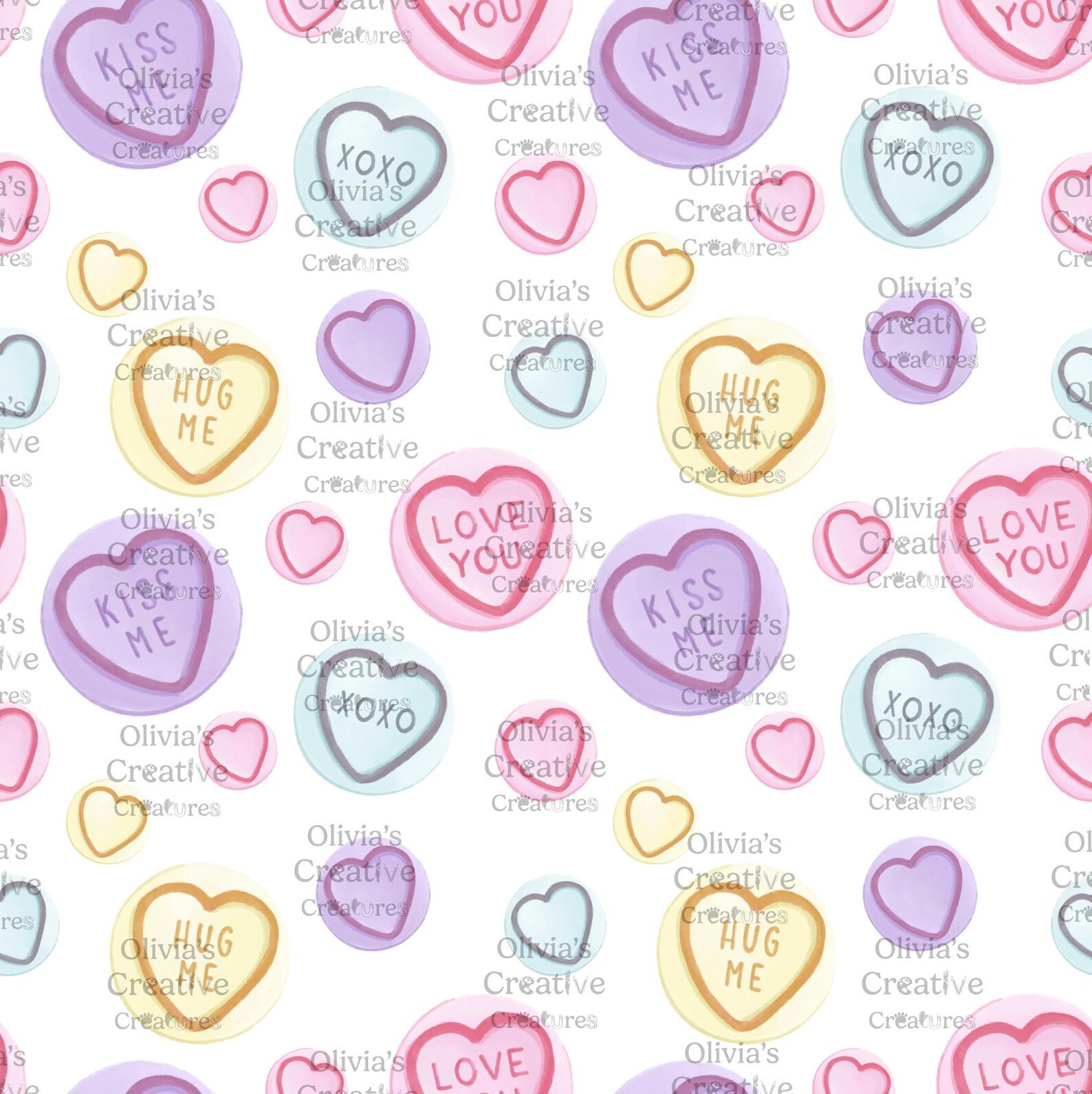 Valentines Candy Hearts Seamless Pattern, Conversation Hearts Digital ...