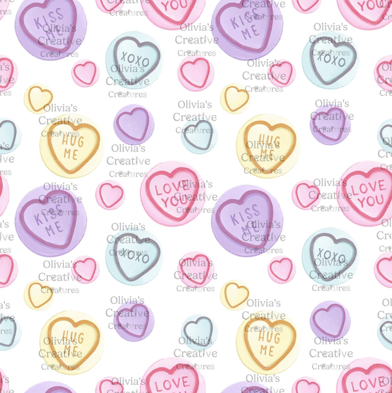 Valentines Candy Hearts Seamless Pattern, Conversation Hearts Digital ...